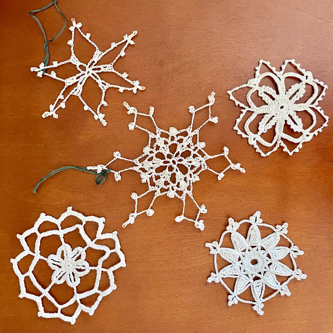 Lot of 5 Vintage Thread Crocheted Ornaments - Handmade Vintage ...