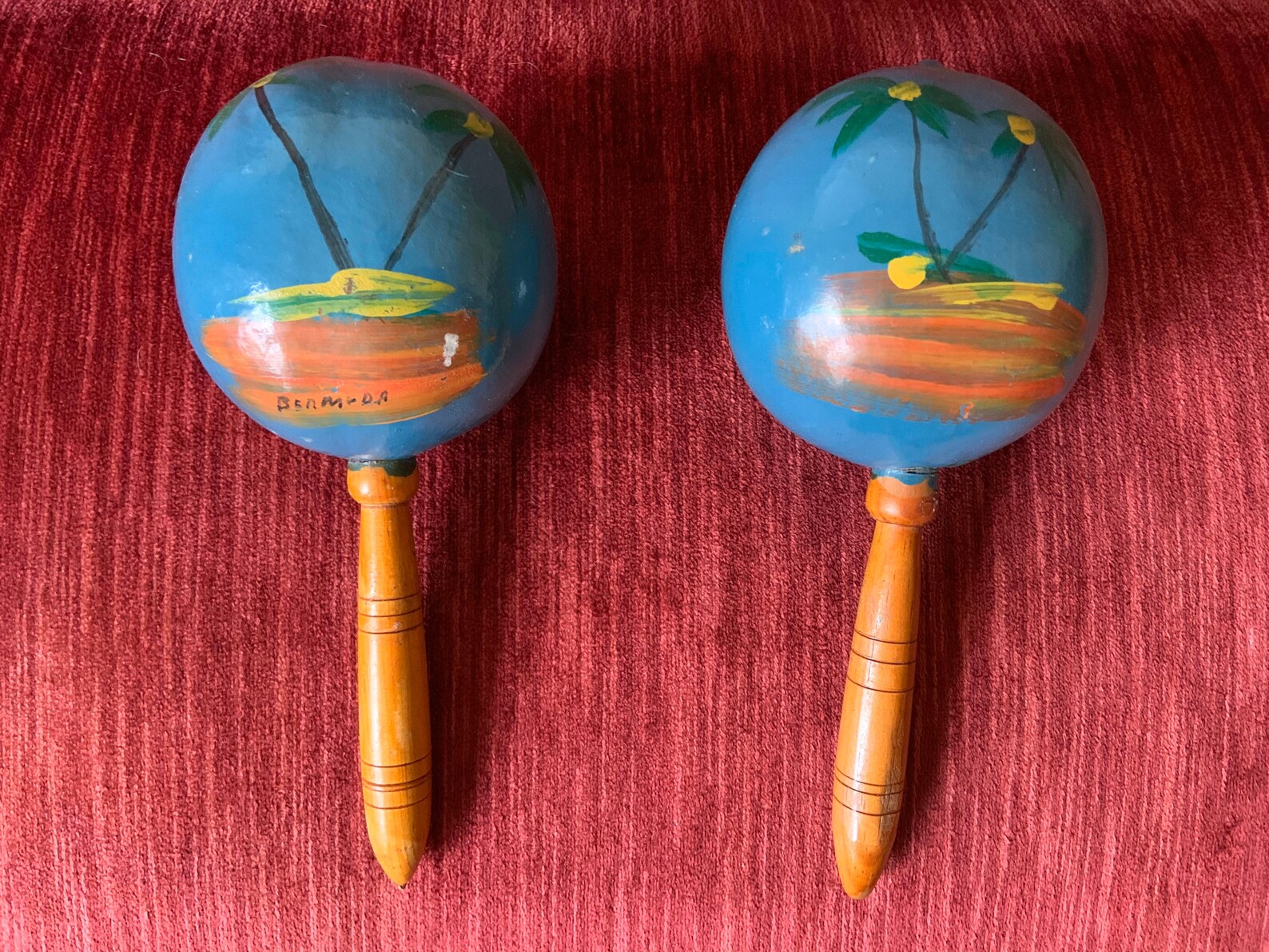Vintage Bermuda Coconut Maracas - Bermuda Souvenir - Hand Painted ...