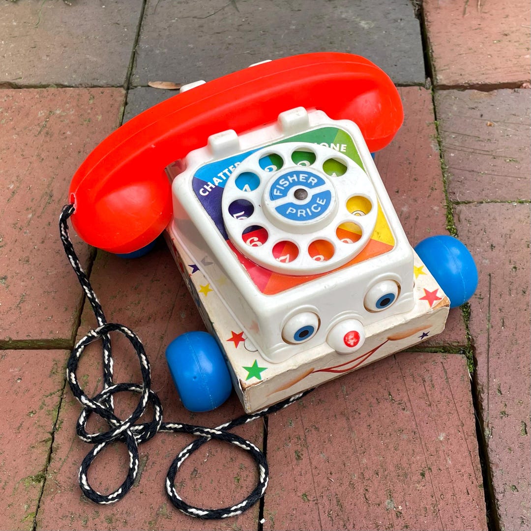 Vintage 1961 Fisher Price Chatter Telephone Toy - FP No 747 - Wood and Plastic - Rainbow Nursery ...
