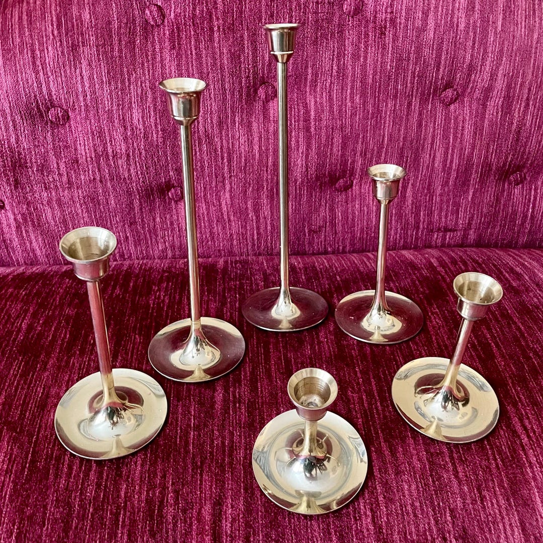 Set of Six Vintage Brass Candle Sticks - Slender Candlesticks in ...