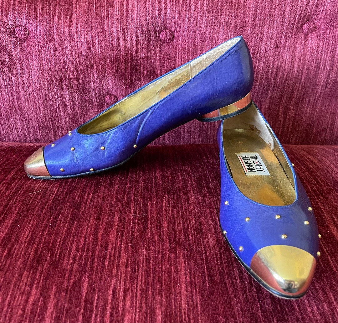 Vintage Timothy Hitsman Flats - Blue Showles With Gold Toes and Gold ...