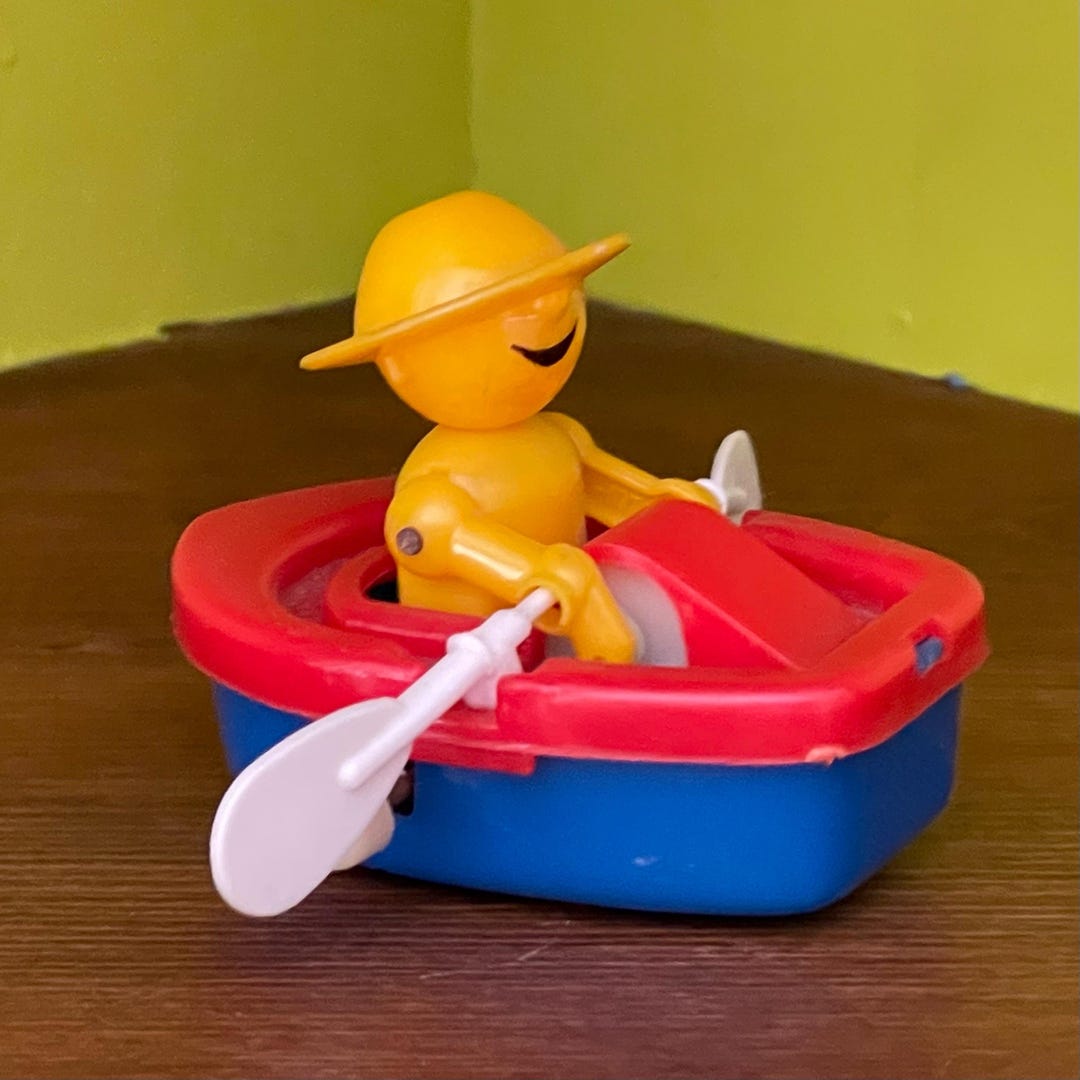 Vintage Rowboat Wind-up Toy - Made in Hong Kong - Red Blue and Yellow ...