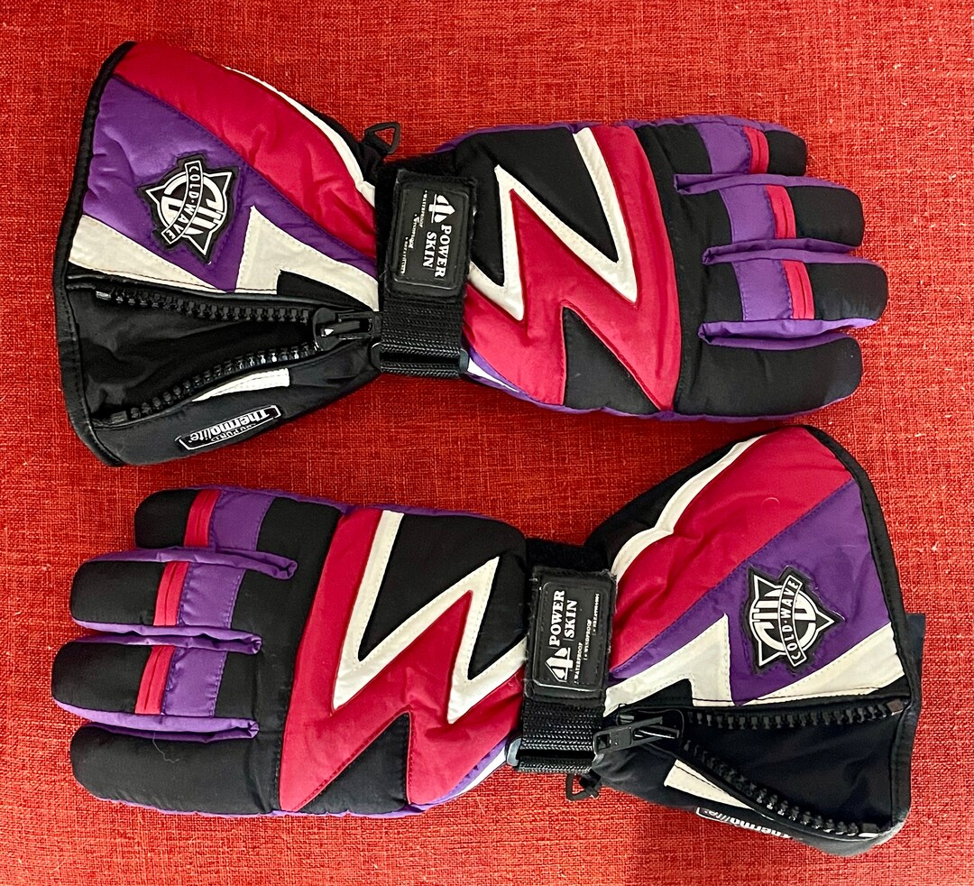 Vintage 90s Cold Wave Power Skin Thermolite Ski Gloves - Black, Purple ...
