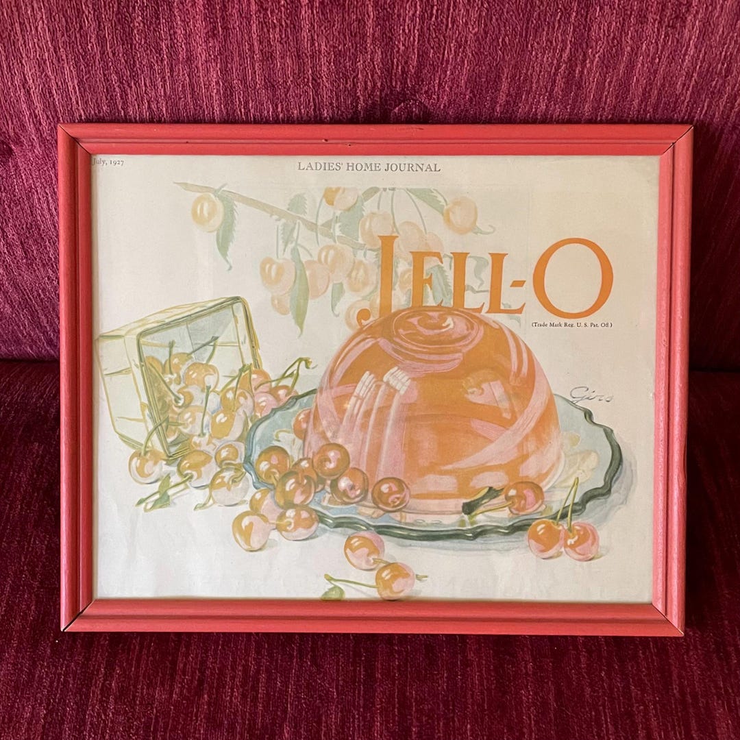 Vintage Jell-o Ad Print in Frame - Red and White Retro Decor - 1927 ...
