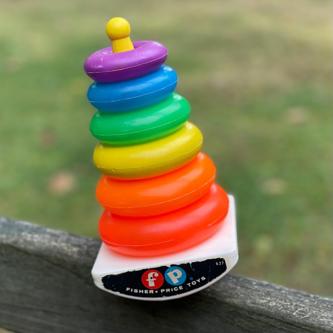Vintage Fisher Price Rock a Stack Toy FP No 627 Rainbow Stacking Rings ...