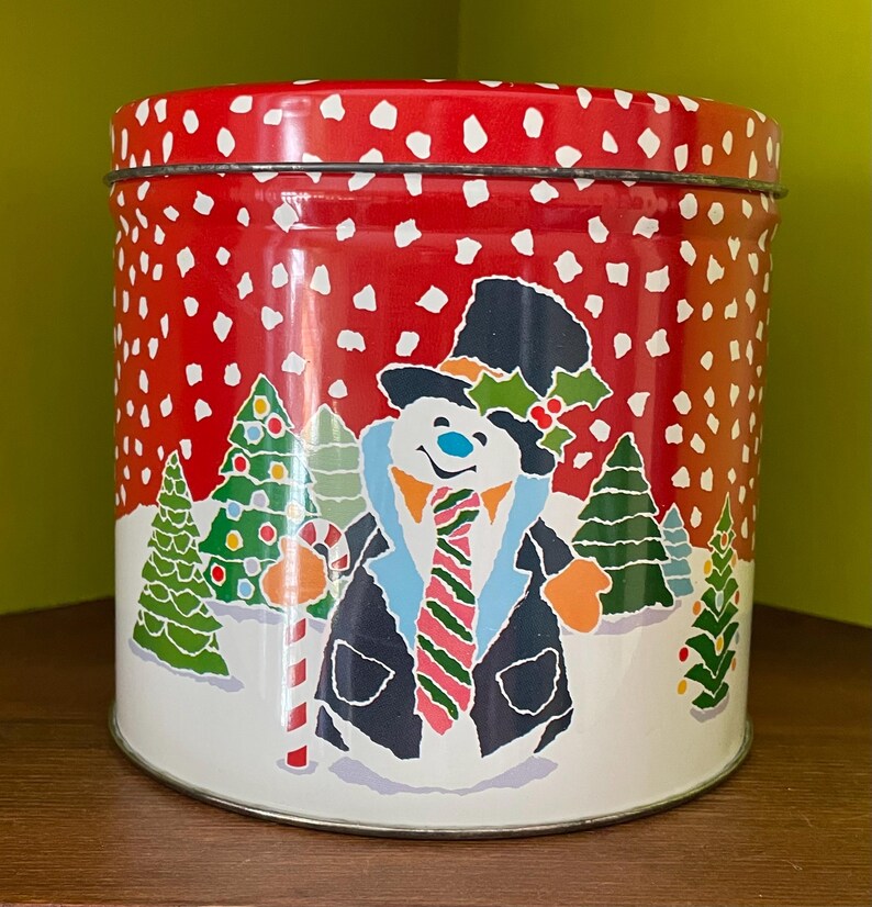 Vintage Snowman Tin - Vintage Snowman and Christmas Trees Illustrations ...