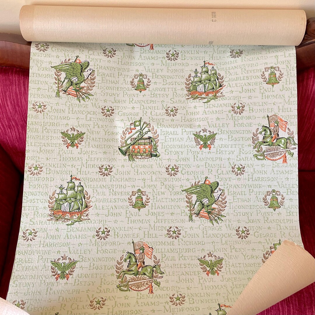 Two Partial Rolls of Vintage Wallpaper With American Revolution Theme ...