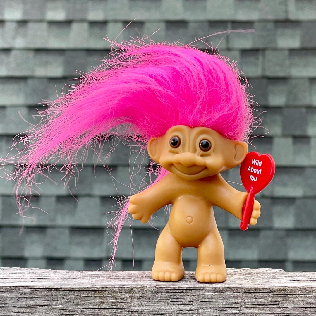 Vintage Russ Troll With Bright Pink Hair and wild About You Heart Sign ...