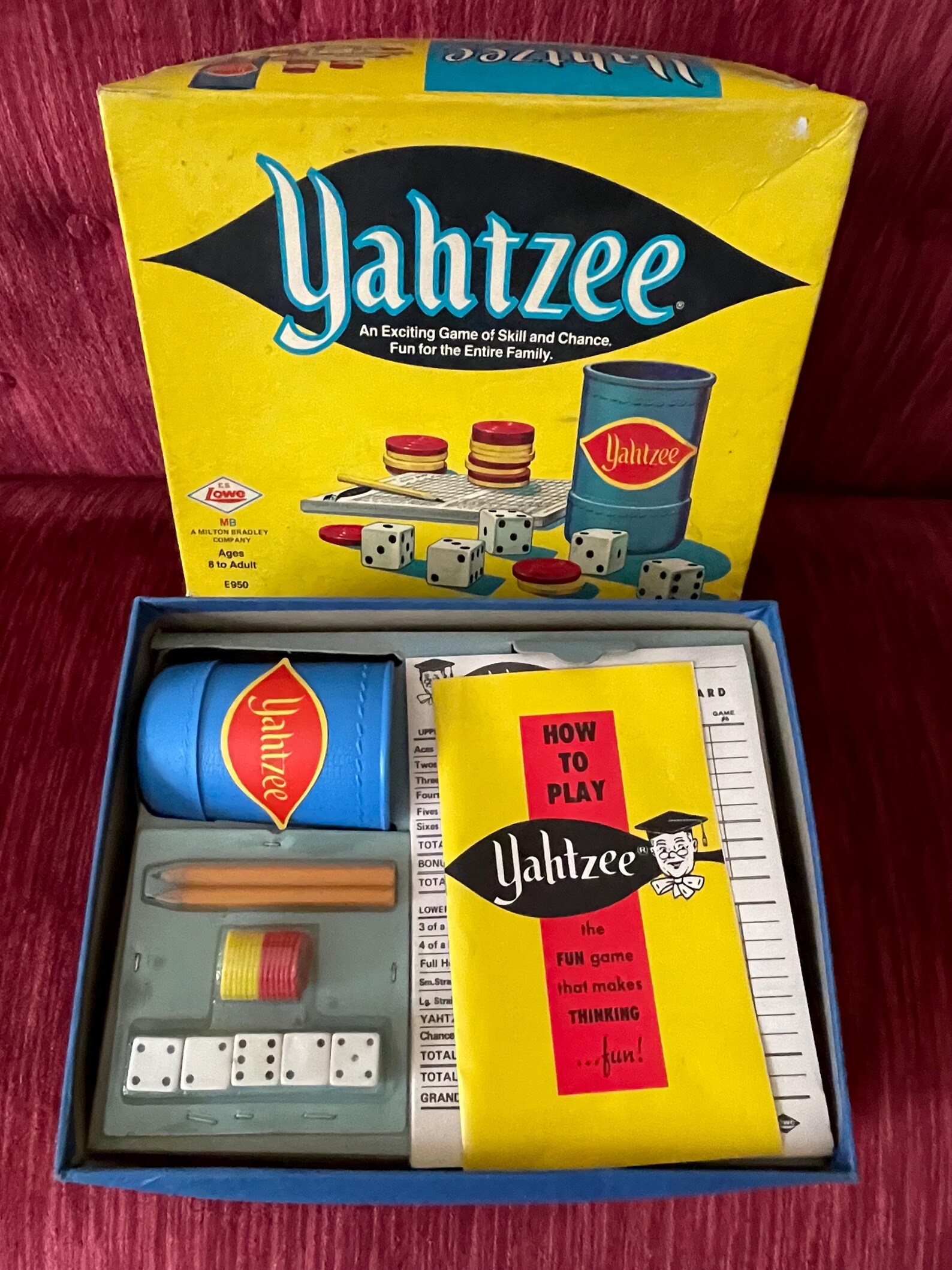 Vintage 1973 E.S. Lowe Milton Bradley Yahtzee Game - Vintage Dice Game ...