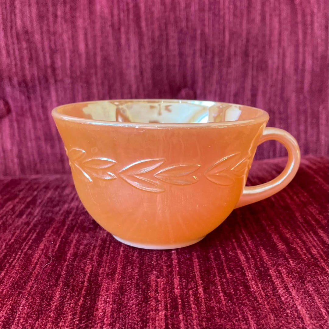Vintage Anchor Hocking Fire King Tea Cup - Peach Lustre Laurel Leaf ...