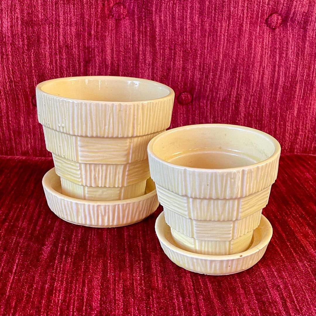Set of Two Mccoy Plant Pots - Light Yellow Basketweave Planter - Pot ...