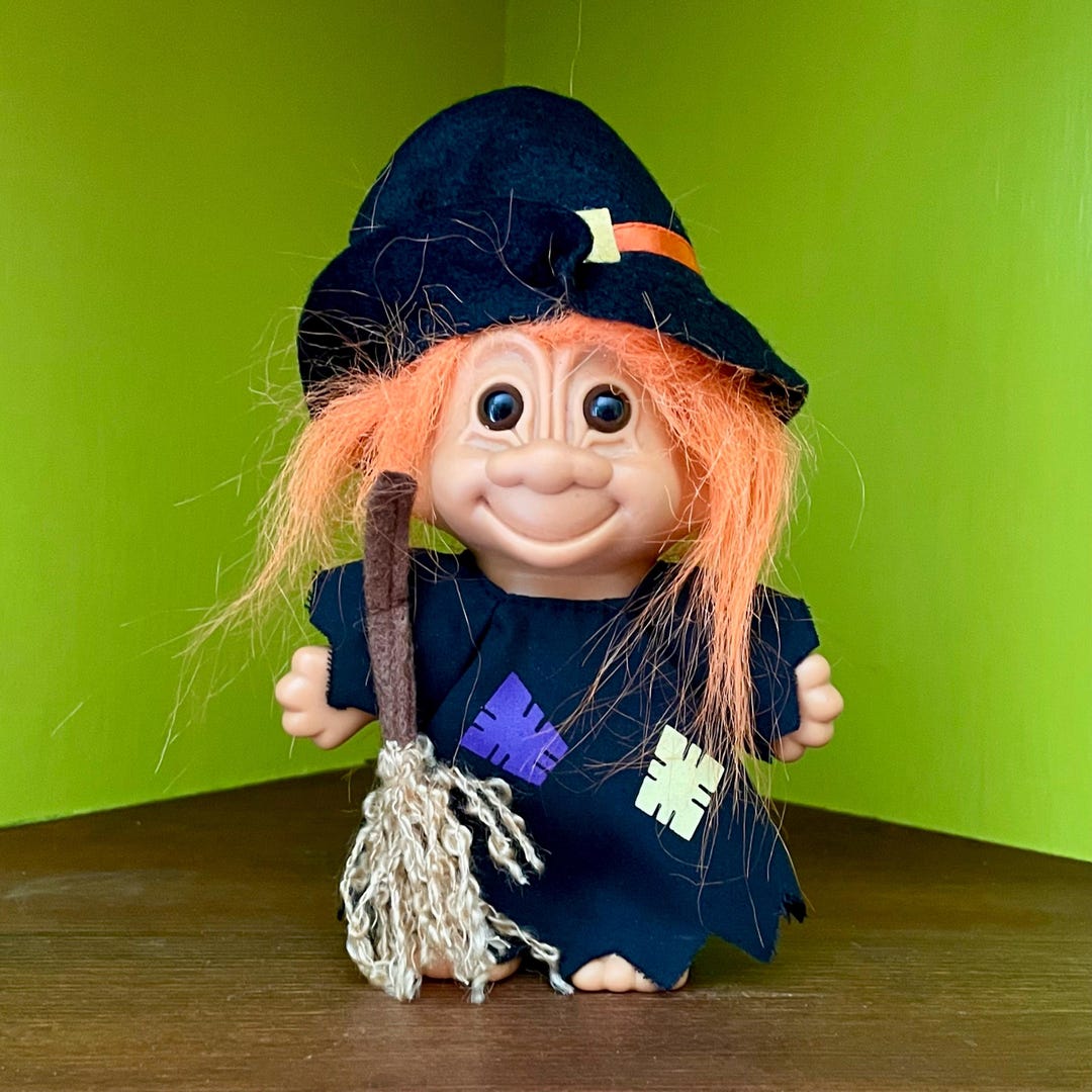 Vintage Russ Troll With Orange Hair in Halloween Witch Costume - Retro ...