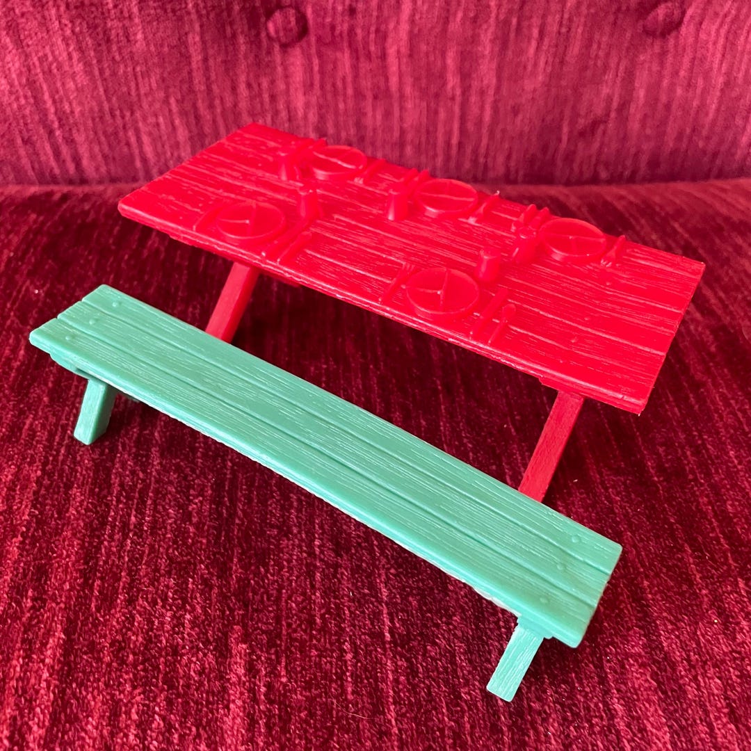 Vintage Picnic Table and Bench Miniature Toys Red Picnic Table With ...