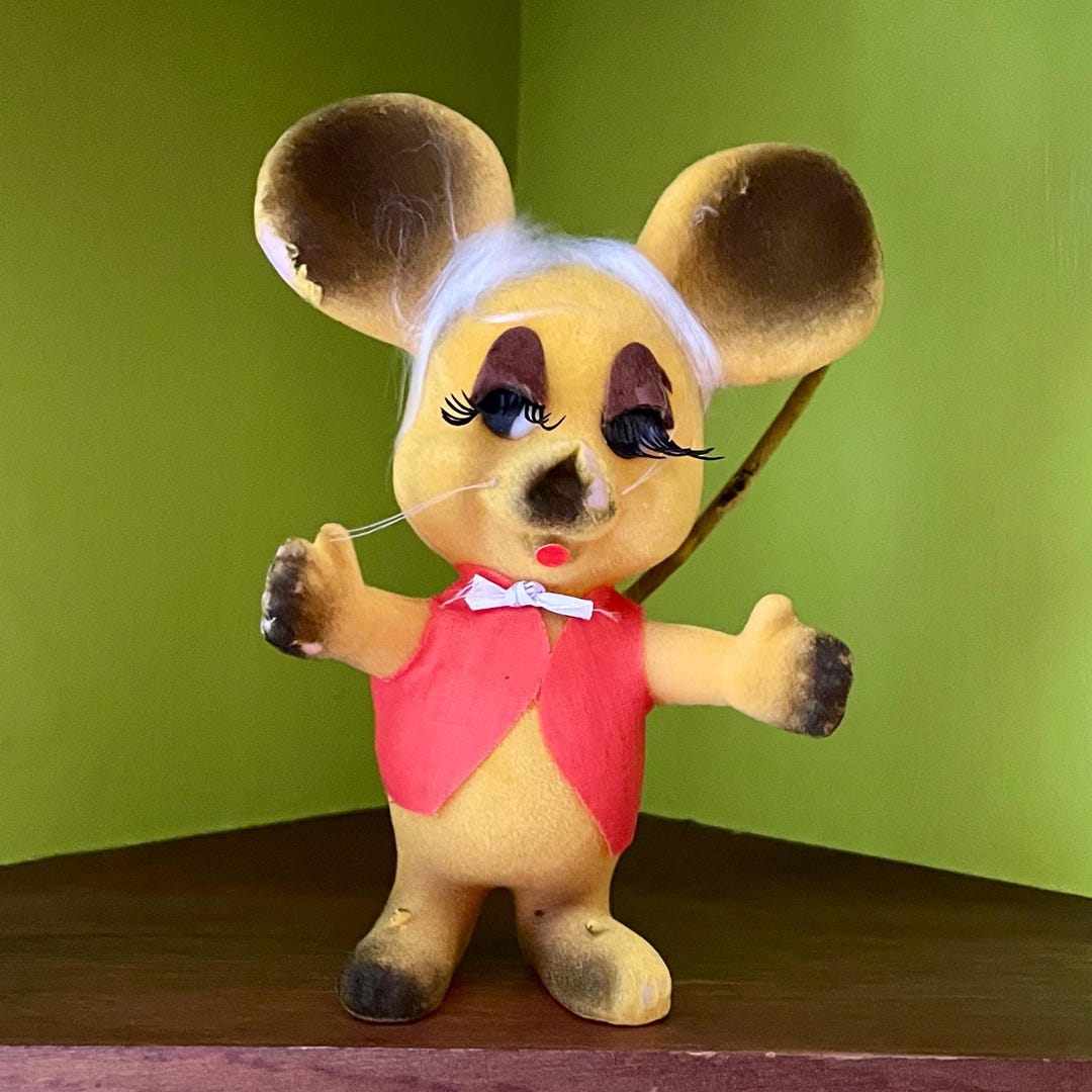 AS IS Vintage Fuzzy Mouse Figurine With Long Eyelashes - Made in Aging ...