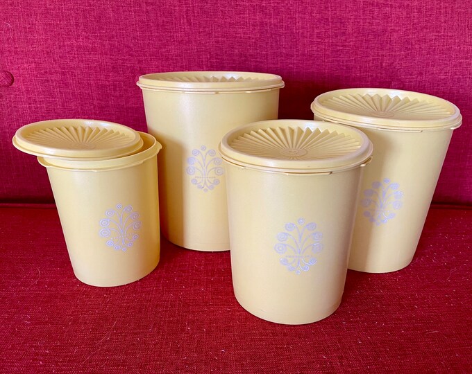 Set of 4 Vintage Yellow Nesting Canisters Retro 1970s Yellow Kitchen ...