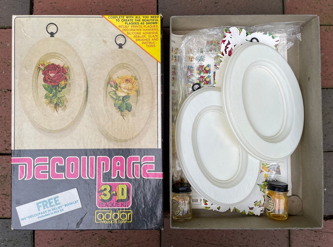 Vintage 1974 Decoupage Plaque Kit by Addar - 3-D Plaque Kit - Floral ...
