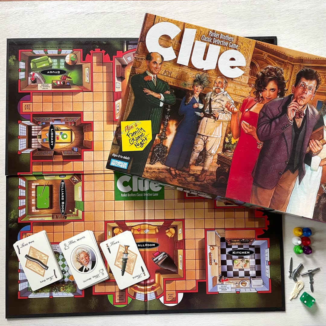 Vintage 1998 Clue Board Game by Parker Brothers Hasbro Detective Game ...