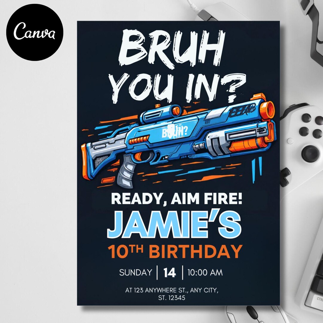 Dart Gun Birthday Invitation, Any Age Blaster Fight Theme, Editable ...