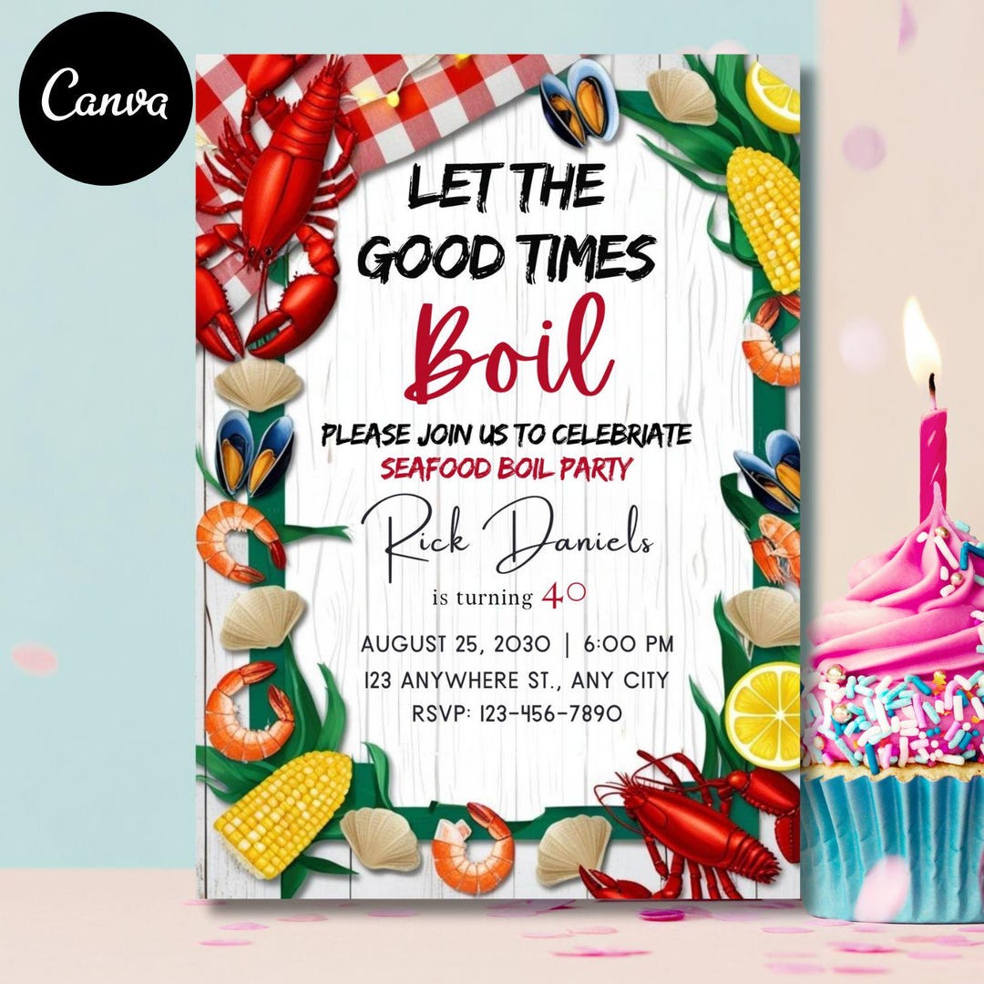 Seafood Boil Birthday Invitation: Editable Canva Template - Etsy