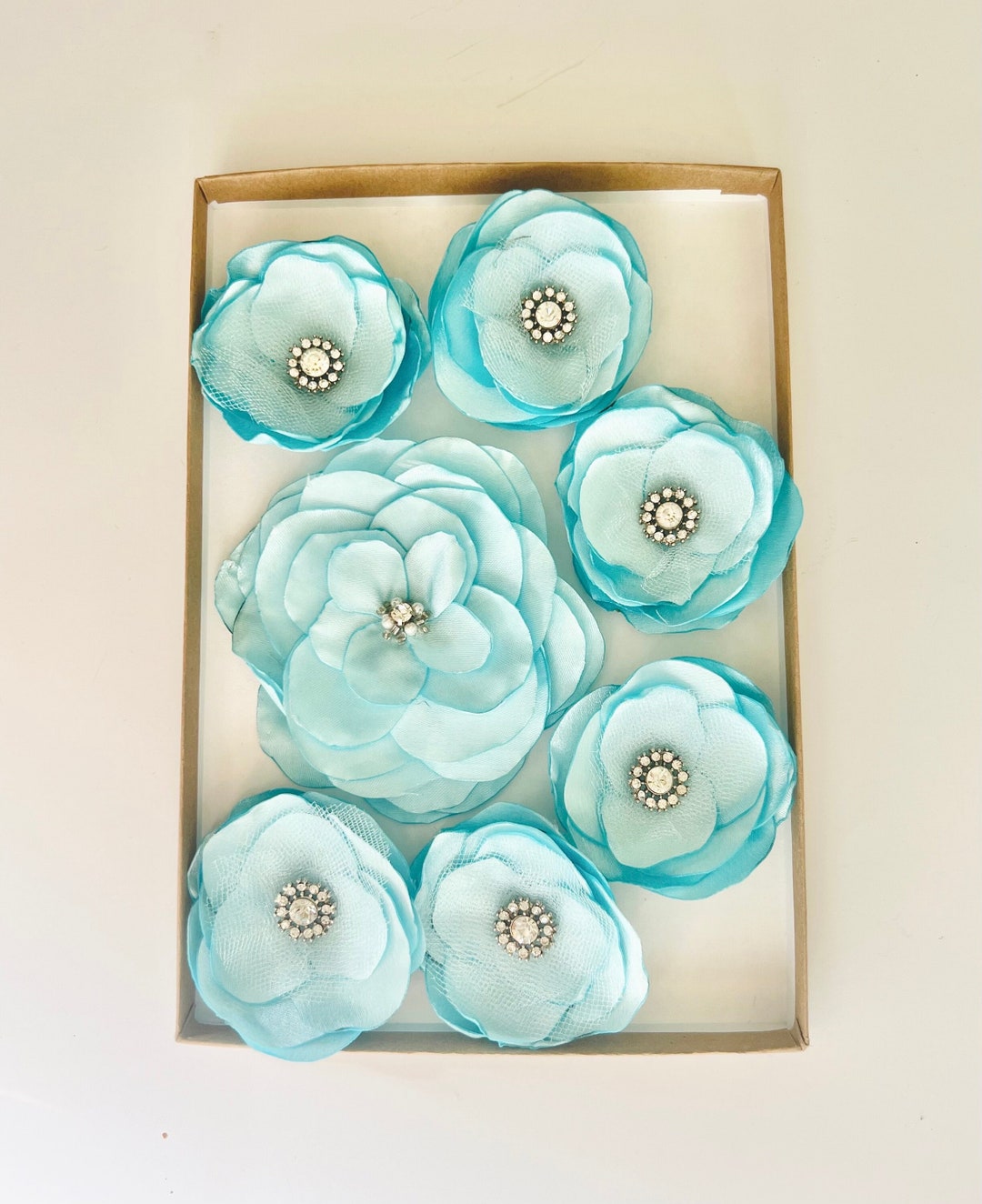 Box of Flowers - Light Blue Flowers, Bridesmaid, Flower Girl, Hair ...