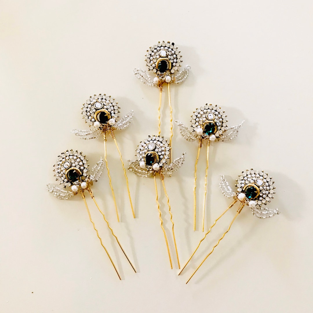 Emerald Crystal Bridal Hair Pins | Vintage Wedding Hair Jewelry - Etsy