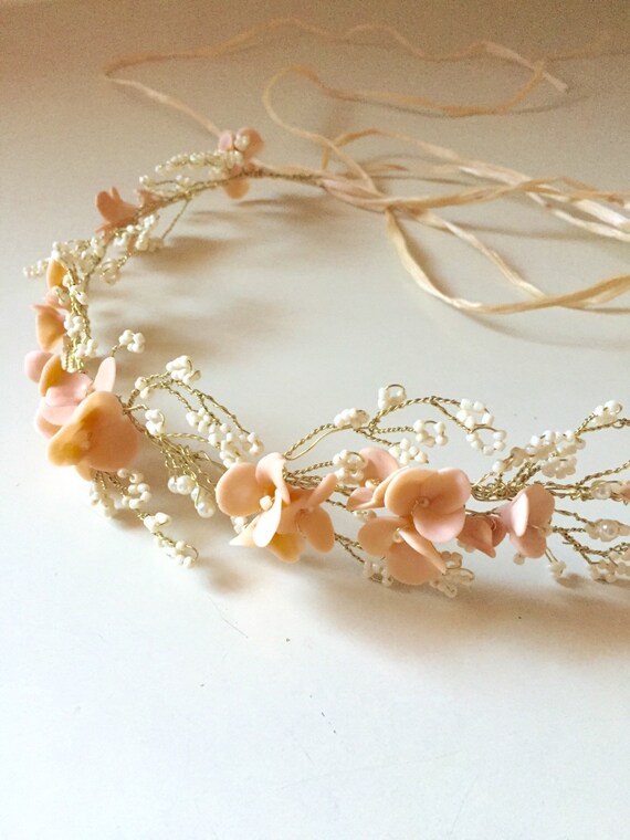 Blush Floral halo Bridal flower halo Spring wedding Summer | Etsy
