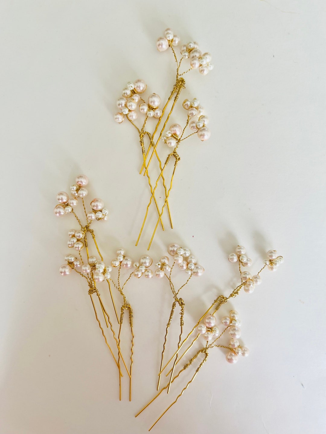 3 Pearl Bobble Hair Pins Blush and Ivory Pearls Bridal Hair Pins Bubble ...