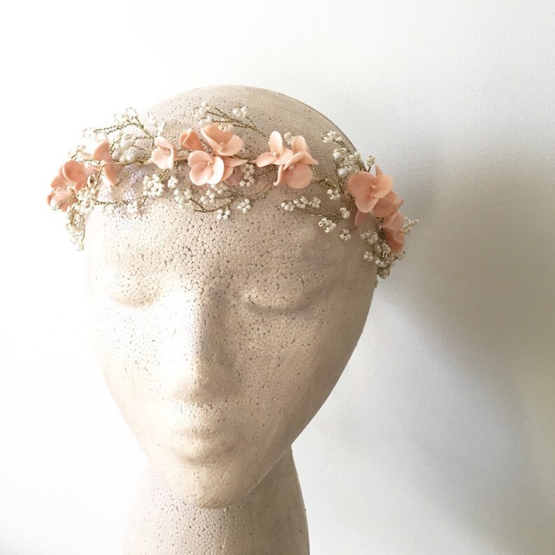Blush Floral halo Bridal flower halo Spring wedding Summer | Etsy
