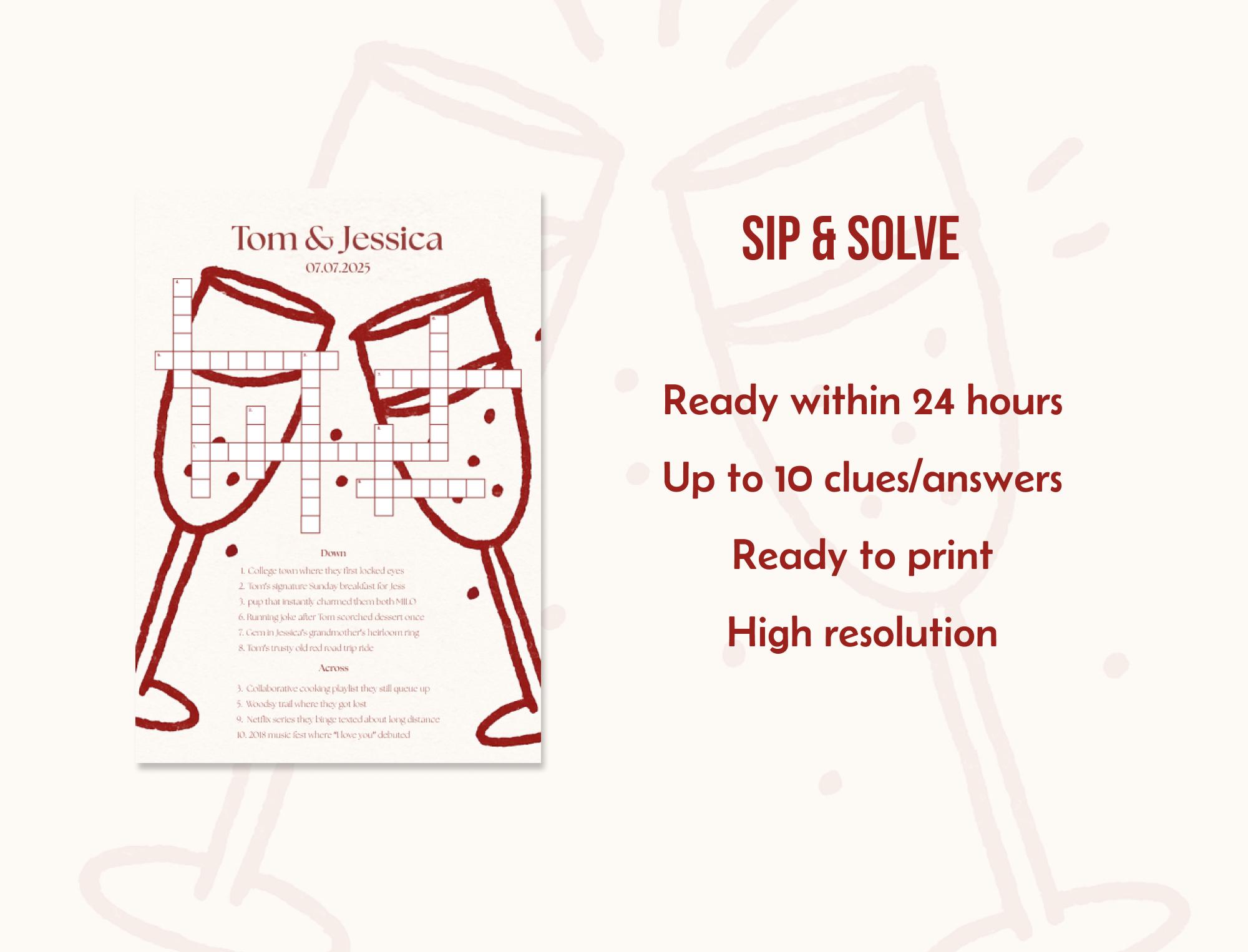 Custom Wedding Crossword Puzzle - Sip & Solve - Made Within 48 Hours - Etsy