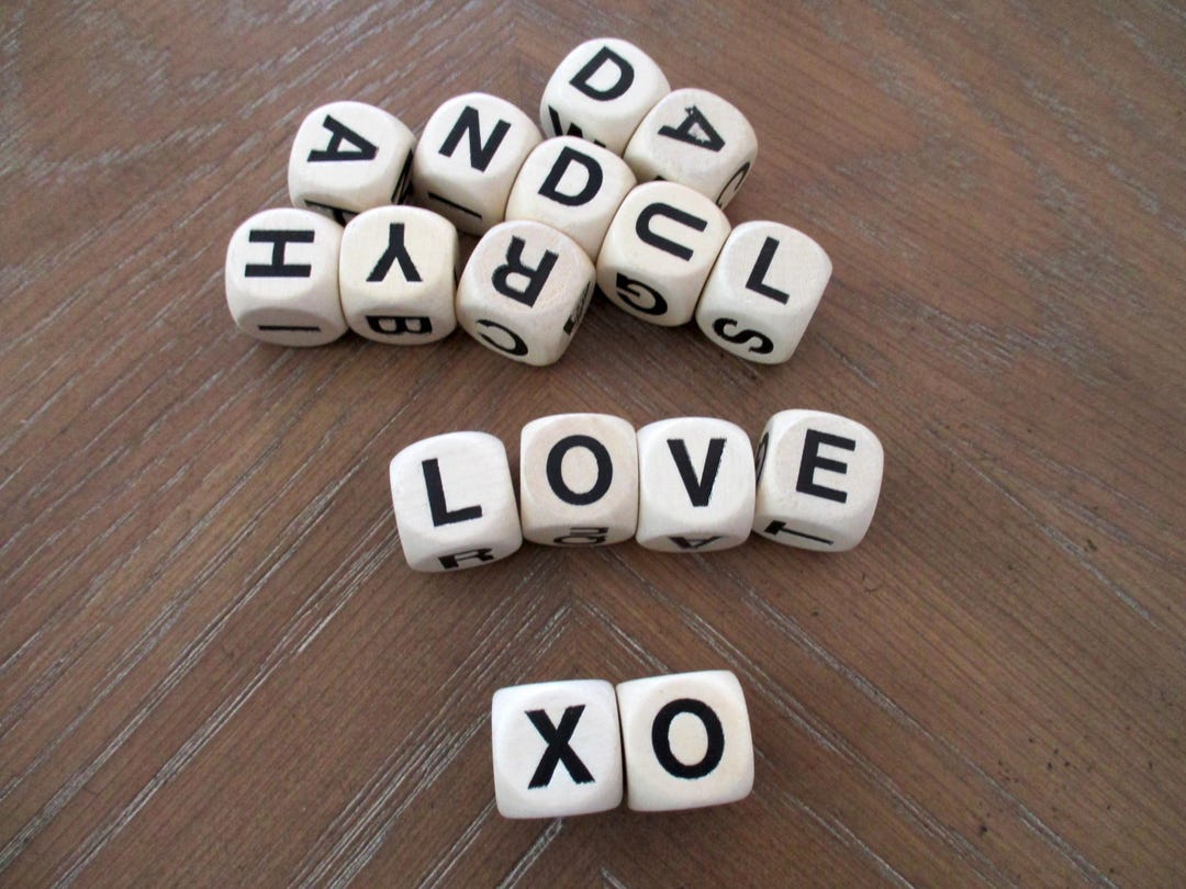 80s Wood Letter Dice 16 Pieces, Black Letters, Game, Alphabet, Words, Boggle, Wooden, Anagram ...