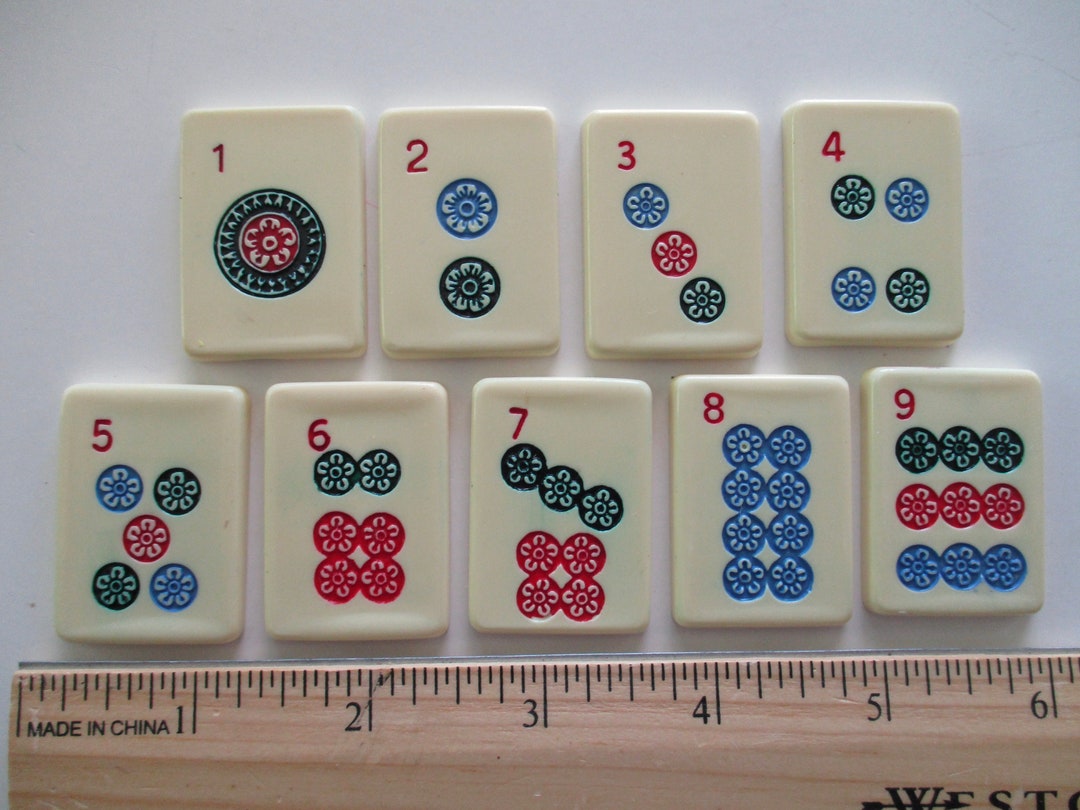 9 Thin Vintage Mah Jongg Tiles - Dot Tiles 1-9, Chinese, Ancient Game ...