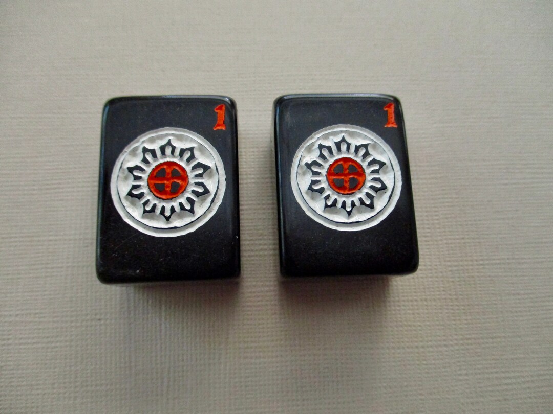 2 Mah Jongg Tiles Chinese, Ancient Game, Asian, One Dot Tile, Black ...