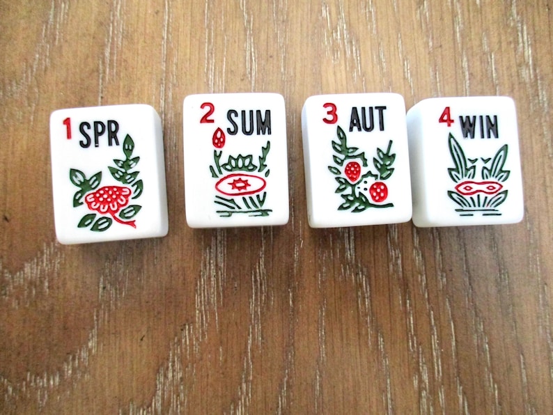 4 Vintage Plastic Mah Jongg Tiles - White, Seasons, Flower Tiles ...