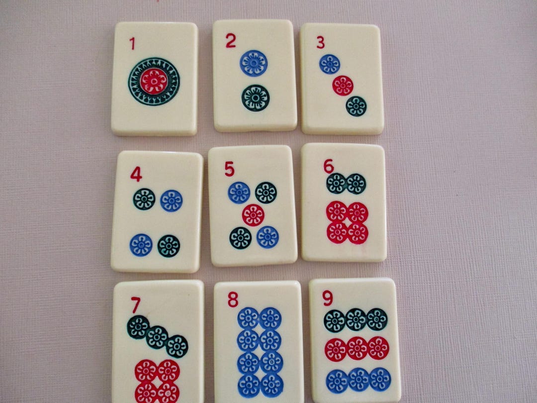 9 Thin Vintage Mah Jongg Tiles - Dot Tiles 1-9, Chinese, Ancient Game ...