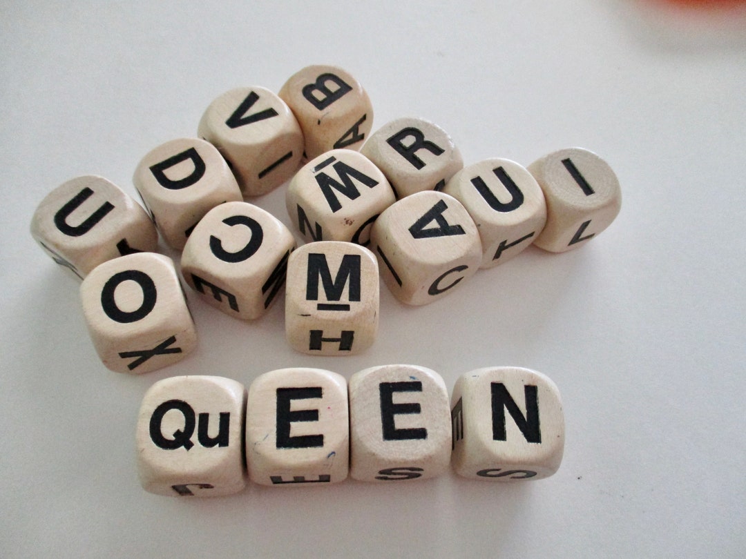 80s Wood Letter Dice 16 Pieces, Black Letters, Game, Alphabet, Words, Boggle, Wooden, Anagram ...