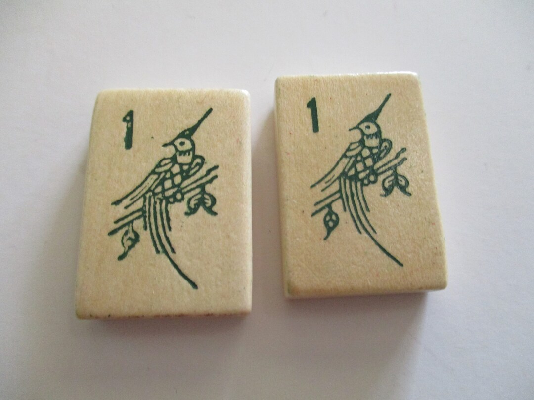 2 Vintage Mah Jongg Tiles 60s Chinese, Ancient Game, Asian, Green Bird ...