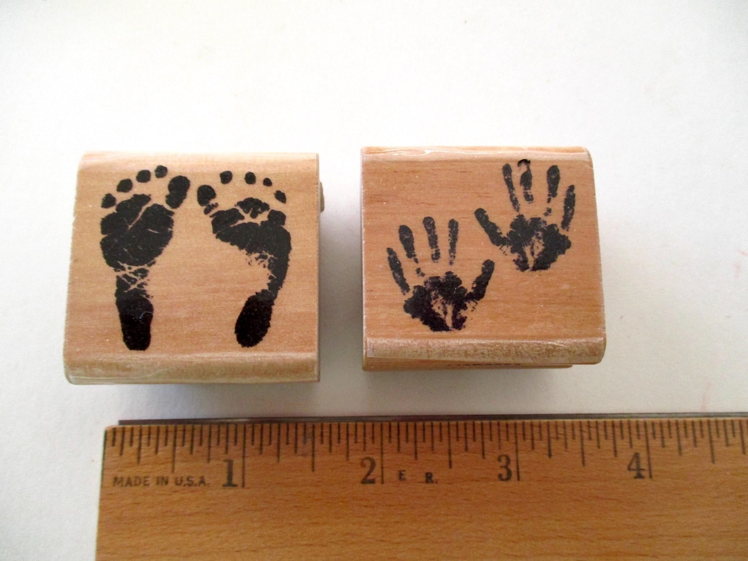 Vintage Rubber Stamps: 2 Mounted on Wood, New Born, Footprints ...