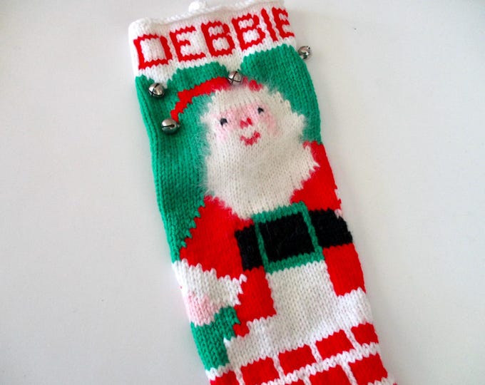 Vintage Hand Knitted CHRISTMAS STOCKING - Smiling Santa Face, Mohair ...