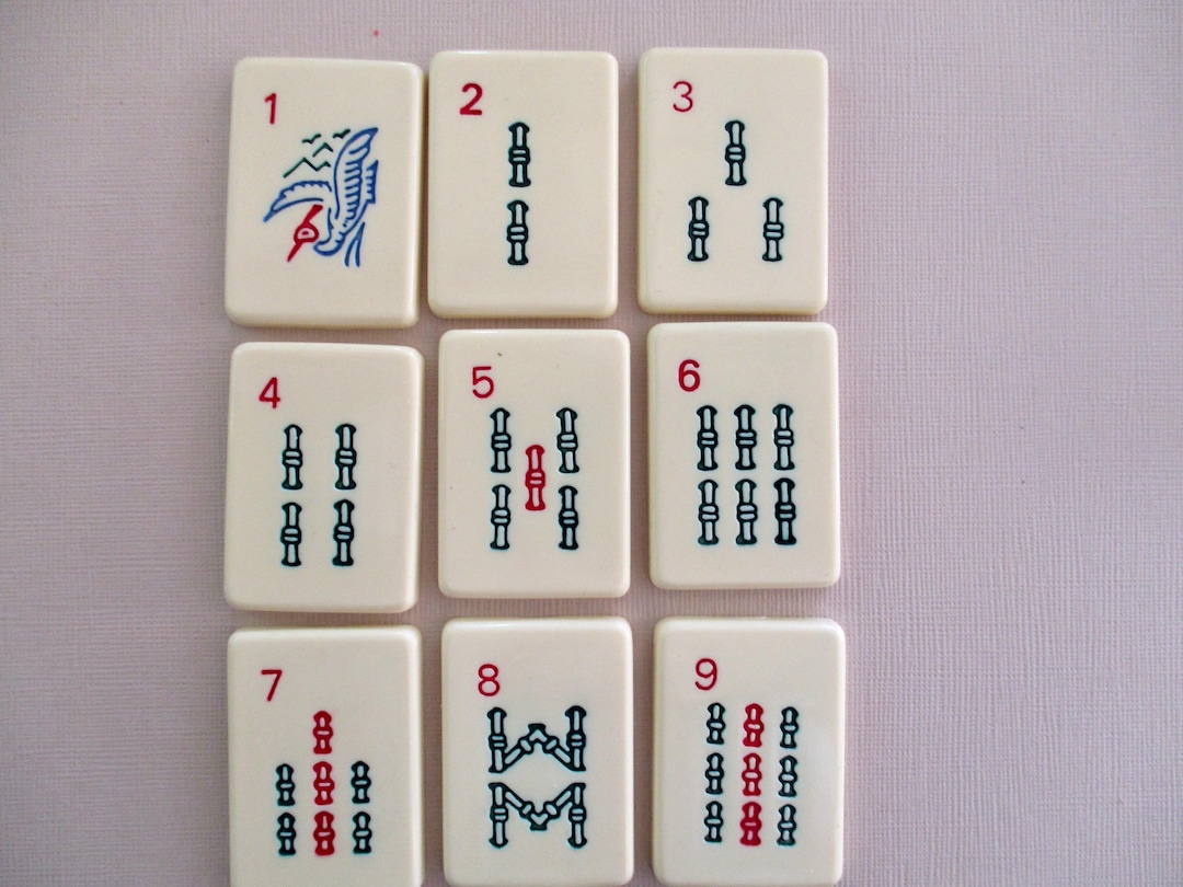 9 Thin Vintage Mah Jongg Tiles - Bam Tiles 1-9, Chinese, Ancient Game ...