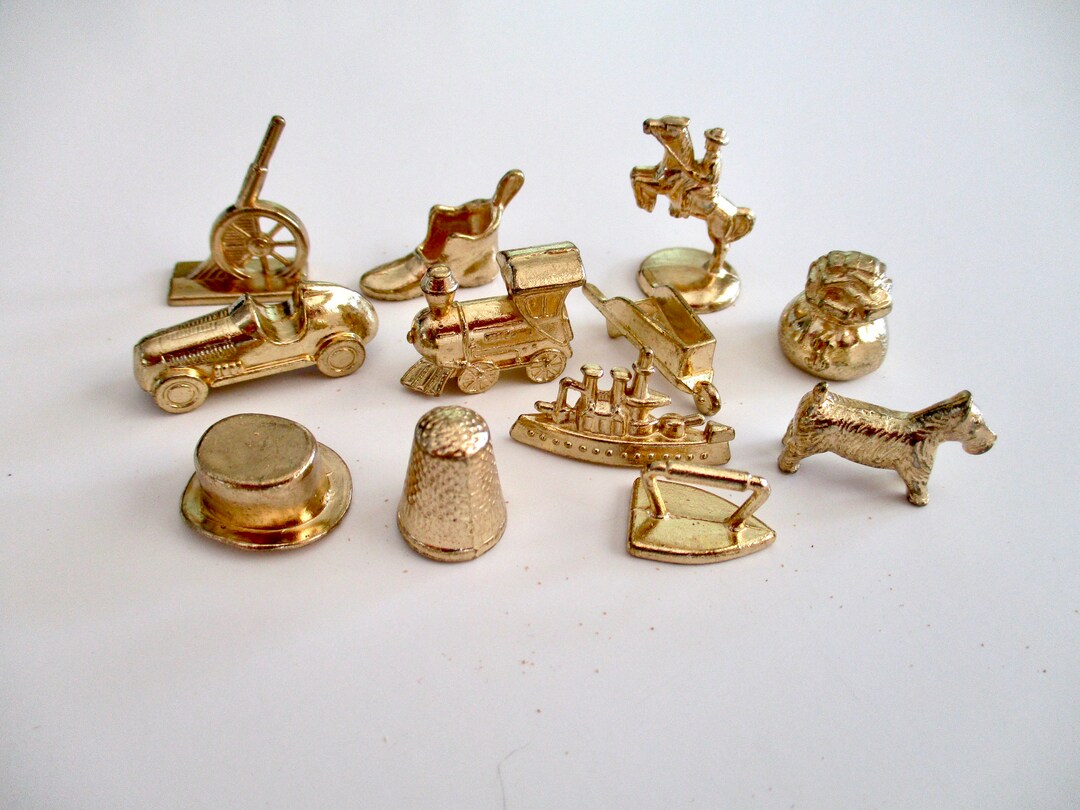 12 Vintage Gold Deluxe Edition Monopoly Game Pieces Tokens, Markers ...