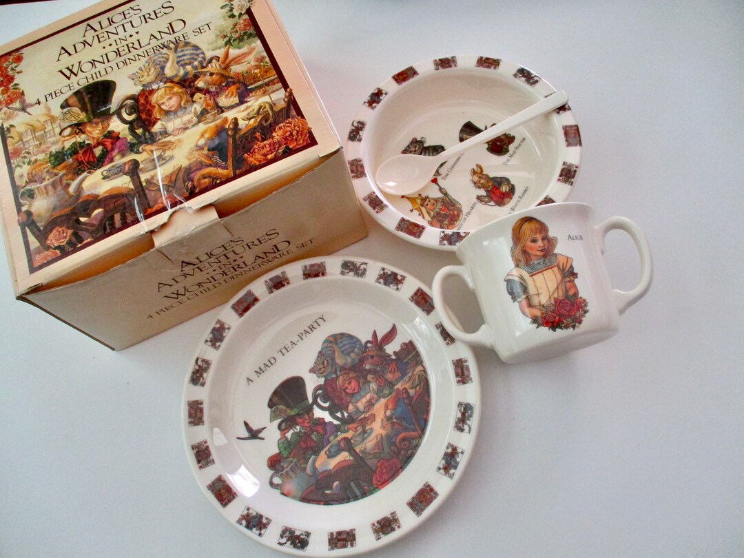 80s Alice's Adventures in Wonderland 4 Piece Child's Dinnerware Set ...