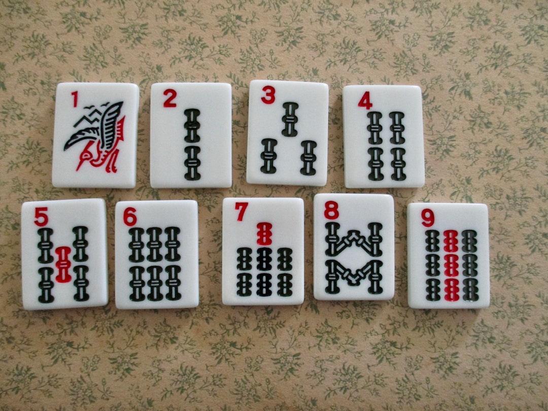 9 Thin Vintage Mah Jongg Tiles - Bam Tiles 1-9, Chinese, Ancient Game ...