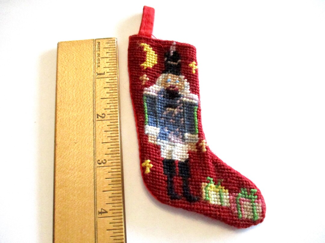 Mini Needlepoint Christmas Stocking Ornament: Nutcracker, Presents ...