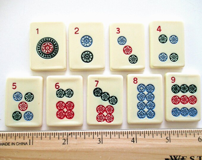 9 Thin Vintage Mah Jongg Tiles - Dot Tiles 1-9, Chinese, Ancient Game ...