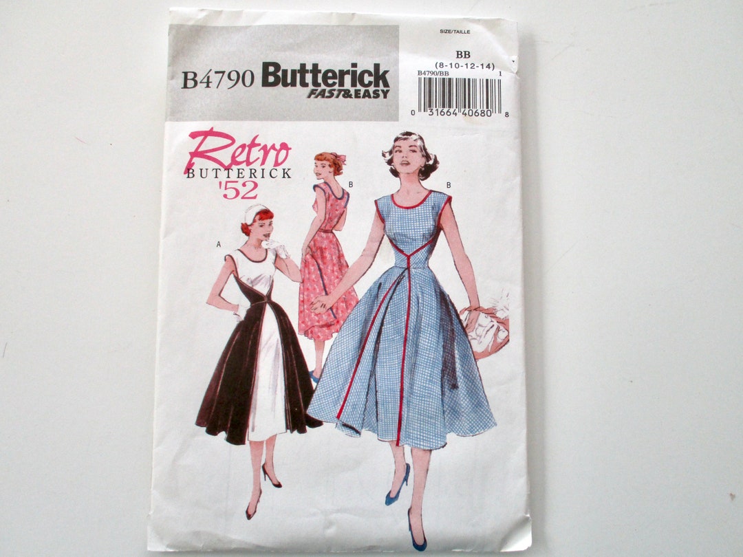 Butterick Sewing Pattern B4790, 1952 Wrap Dress, Flared Skirt, Retro ...