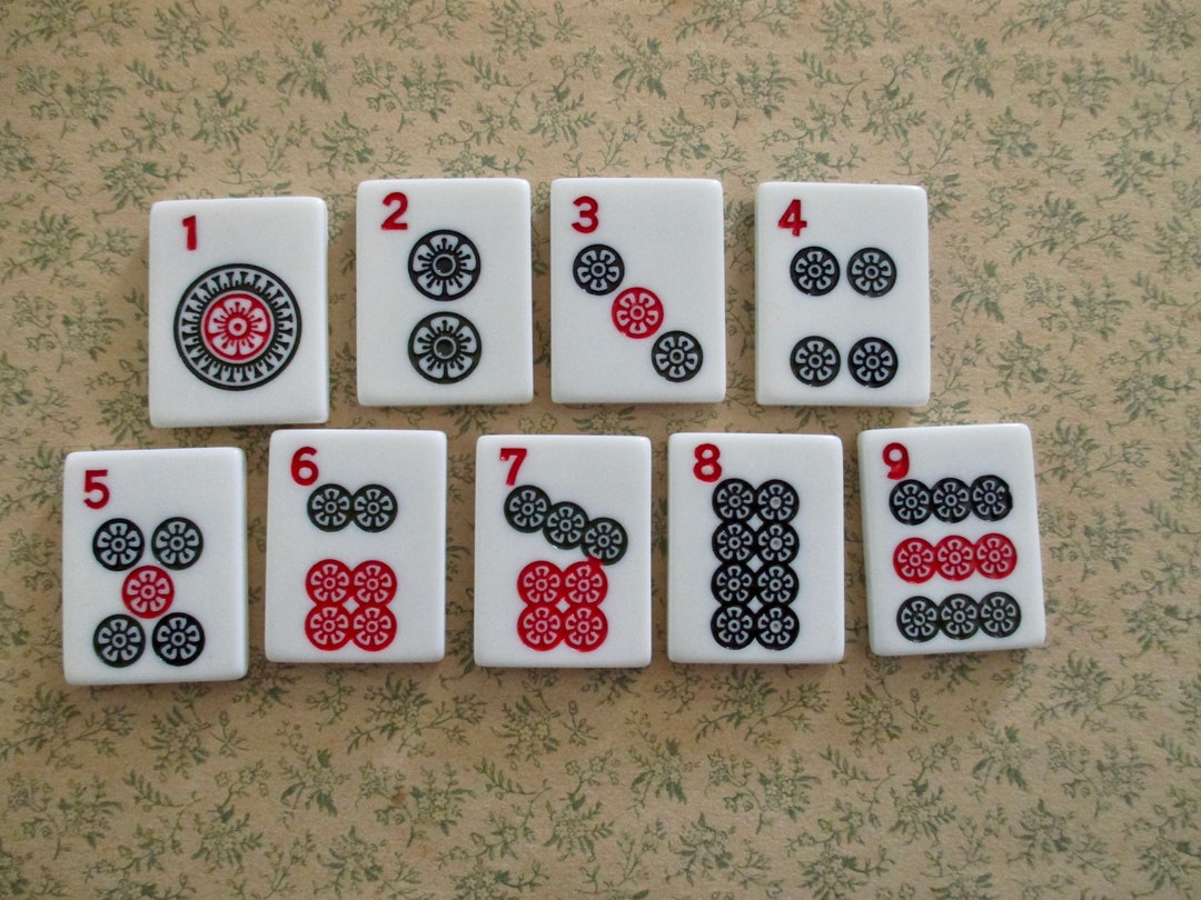9 Thin Vintage Mah Jongg Tiles - Dot Tiles 1-9, Chinese, Ancient Game ...