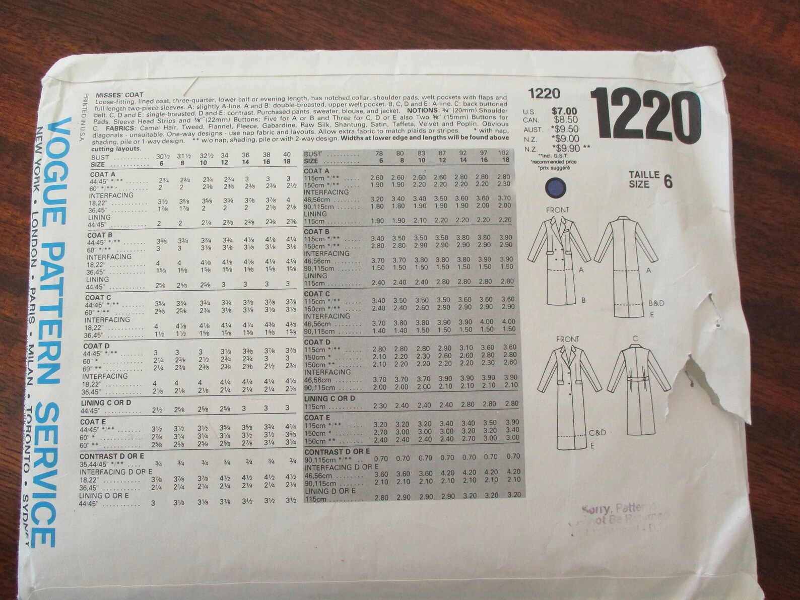 80s Vogue Uncut Pattern 1220 Coat Long Coat Evening Length - Etsy