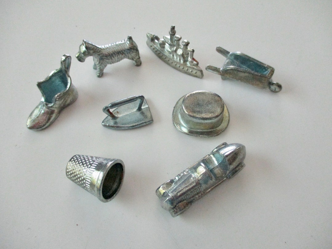 8 Vintage Monopoly Game Markers - Scottie Dog, Race Car, Ship, Thimble ...