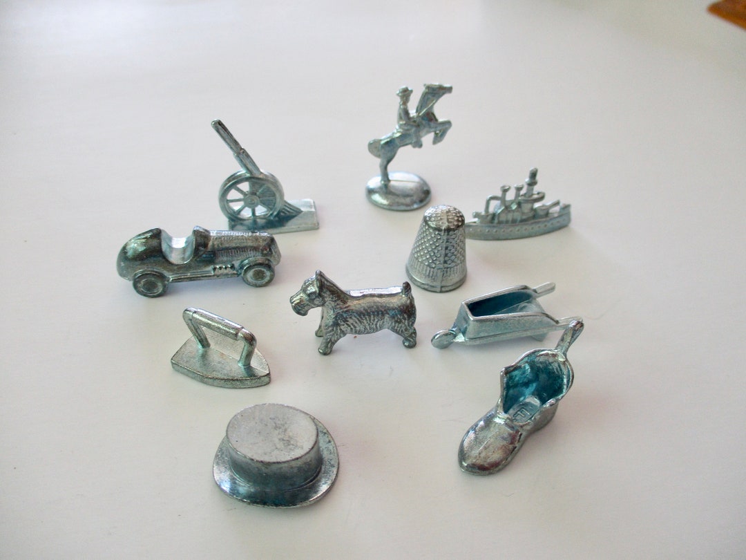 10 Vintage Monopoly Game Markers - Scottie Dog, Race Car, Iron, Thimble ...
