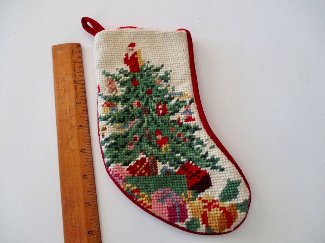 Small Needlepoint CHRISTMAS STOCKING Christmas Tree With Candles, Santa ...